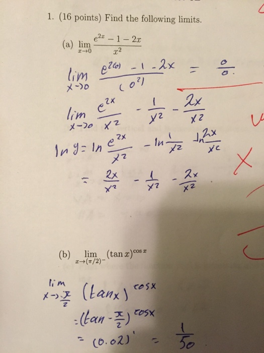 Solved Find the following limits. lim e^2x-1-2x/x^2 | Chegg.com