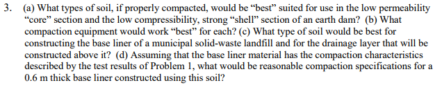 Solved 1. For the compaction data provided below (assume G, | Chegg.com
