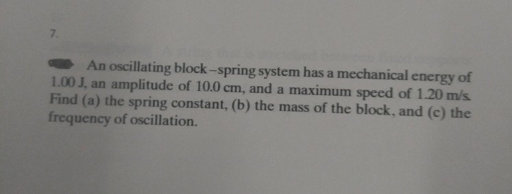 Solved 7 An oscillating block-spring system has a mechanical | Chegg.com