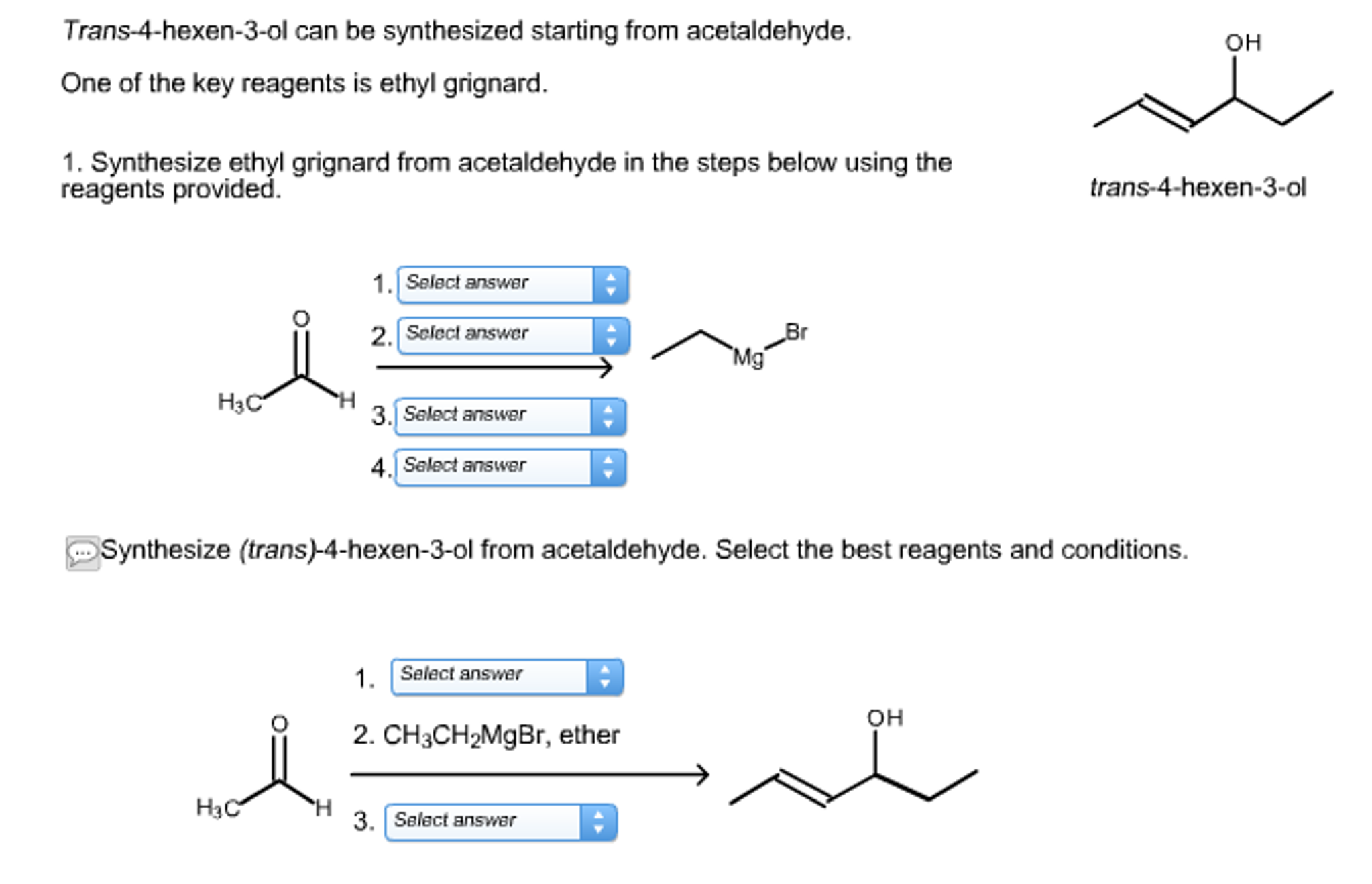 Solved Trans-4-hexen-3-ol can be synthesized starting | Chegg.com