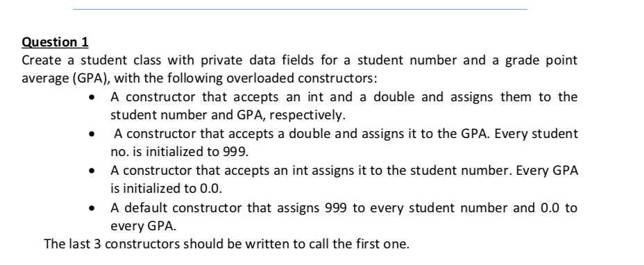 Solved Question 1 Create a student class with private data | Chegg.com