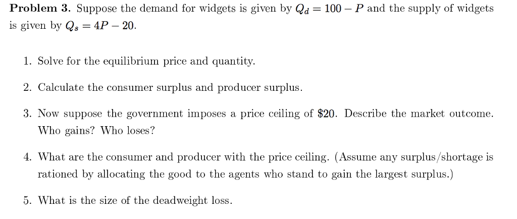 Solved Problem 3. Suppose the demand for widgets is given by | Chegg.com
