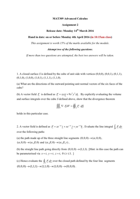Solved MAT309 Advanced Calculus Assignment 2 Release date: | Chegg.com