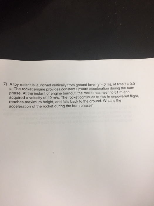 Solved A toy rocket is launched vertically from ground level | Chegg.com