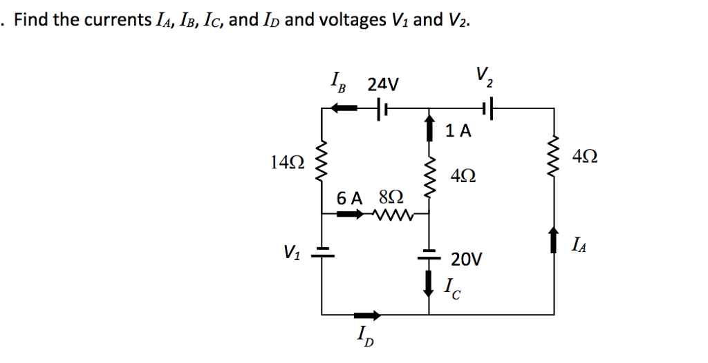 Solved: . Find The Currents IA, IB, Ic, And ID And Voltage... | Chegg.com