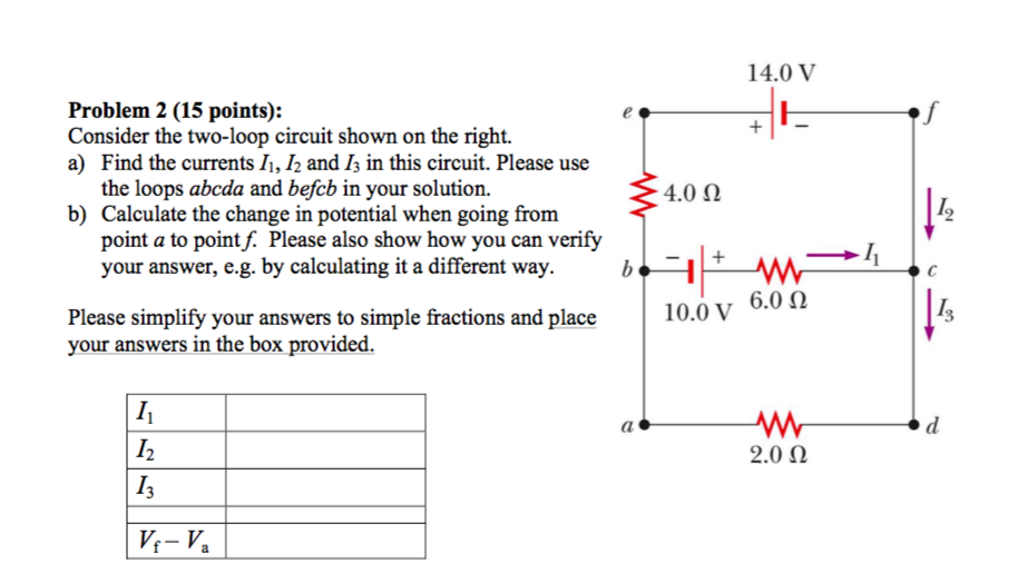 Solved 14.0 V Problem 2 (15 points): Consider the two-loop | Chegg.com