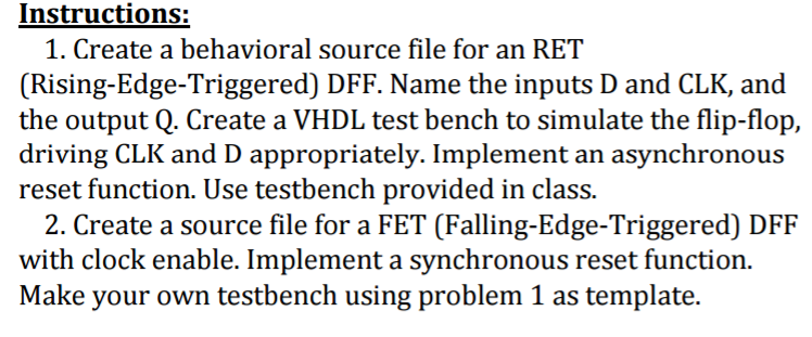 Solved Create a behavioral source file for an RET | Chegg.com