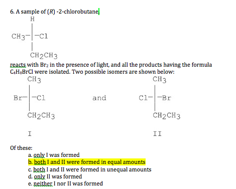 Solved A sample of (R) -2-chlorobutane reacts with Br_2 in | Chegg.com
