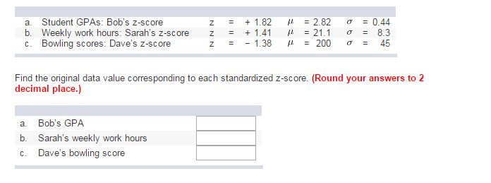 Solved Find the original data value corresponding to each | Chegg.com
