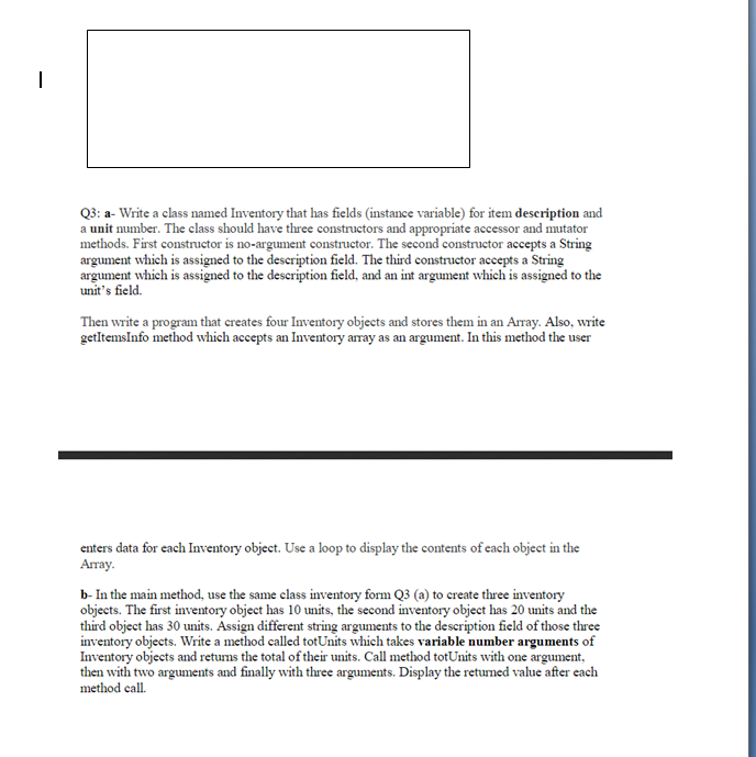 Solved Q3 A Write A Class Named Inventory That Has Fields