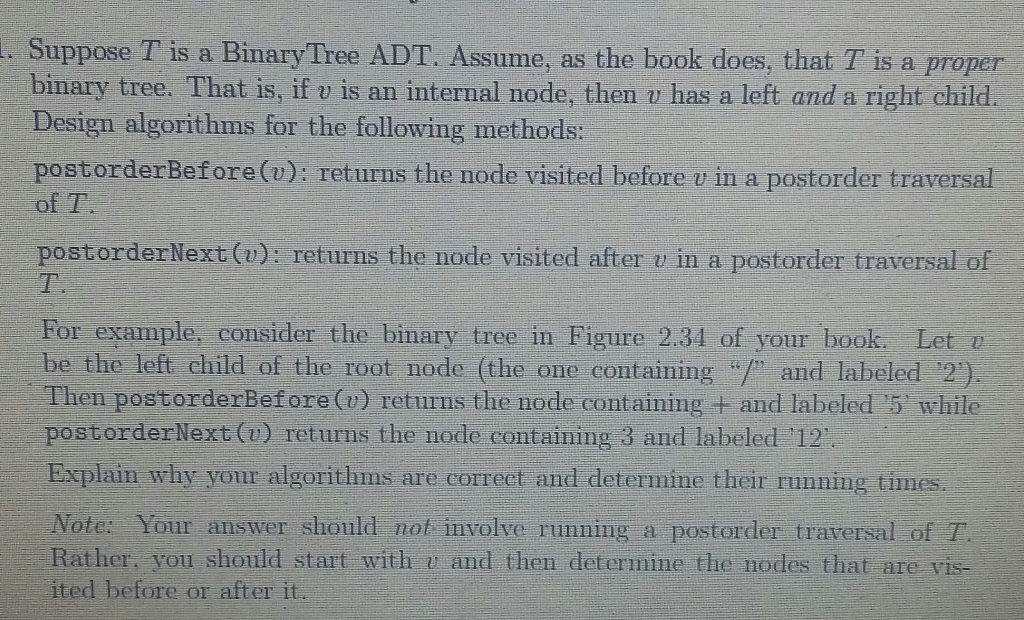 Solved Suppose T is a Binary Tree ADT. Assume, as the book | Chegg.com