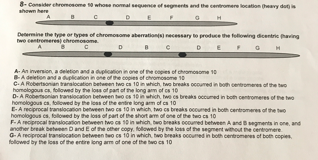 Solved 8- Consider chromosome 10 whose normal sequence of | Chegg.com