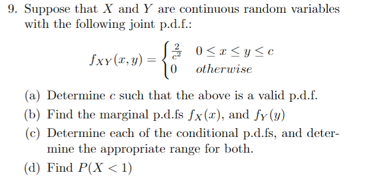 Solved 9. Suppose that X and Y are continuous random | Chegg.com