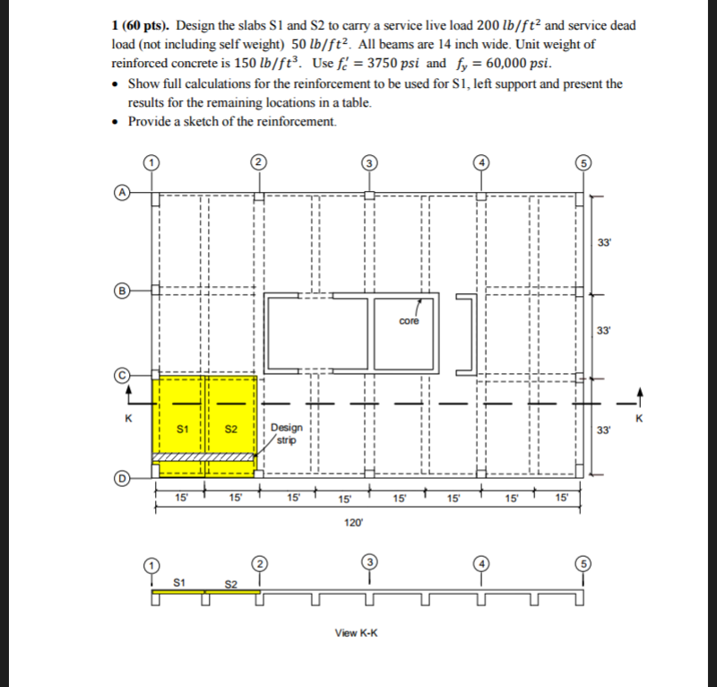 Design the slabs S1 and S2 to carry a service live | Chegg.com