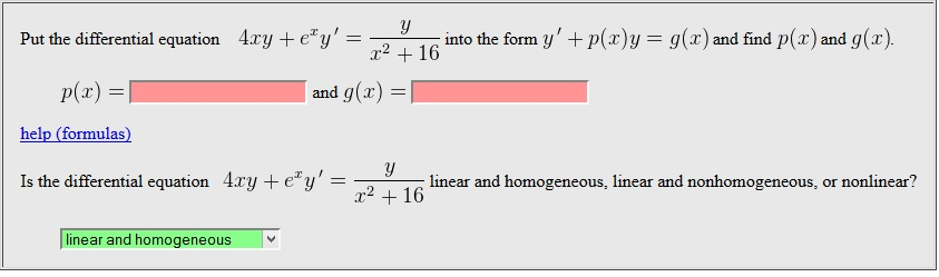 Solved Put the differential equation 4xy + exy' = y/x2 + 16 | Chegg.com