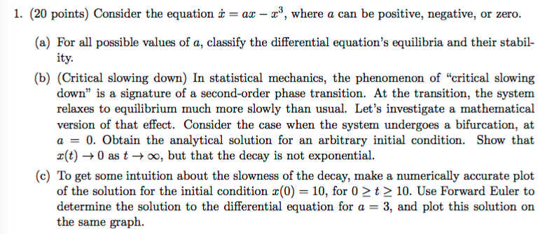 Solved 1, (20 points) Consider the equation z = az-z3, where | Chegg.com
