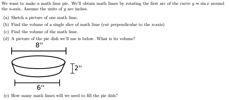 Solved We want to make a math lime pie. We?ll obtain math | Chegg.com