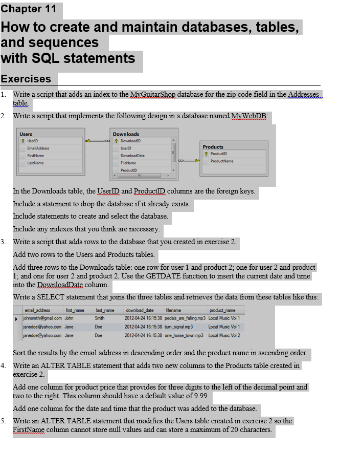 Write a script that adds an index to the MyGuitarShop | Chegg.com