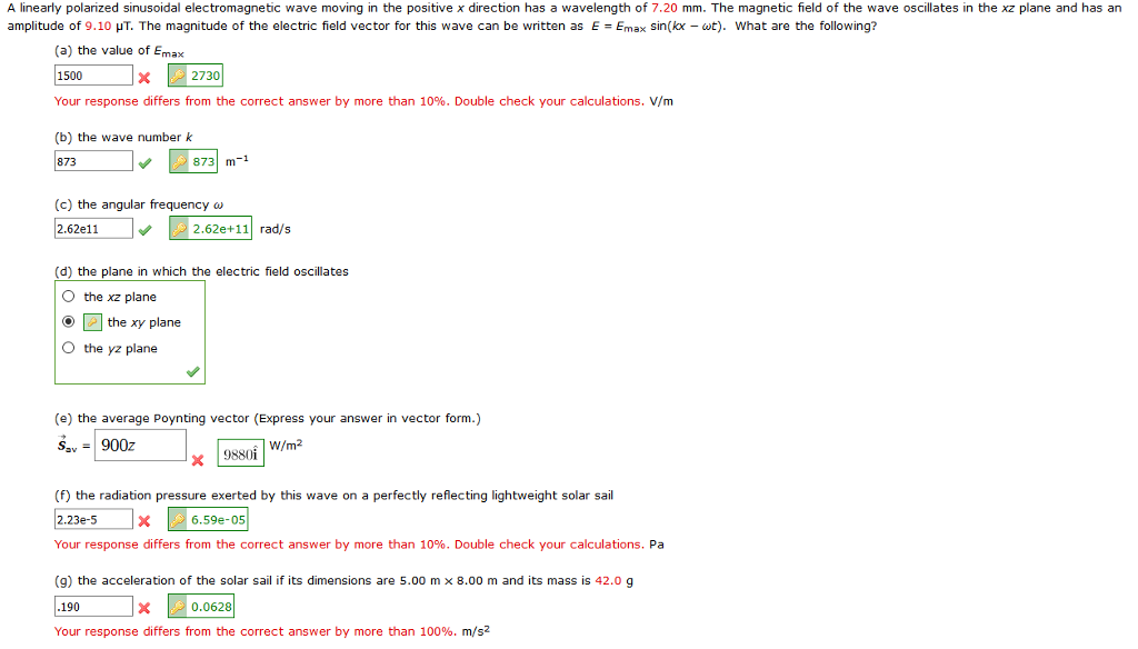Solved A linearly polarized sinusoidal electromagnetic wave | Chegg.com