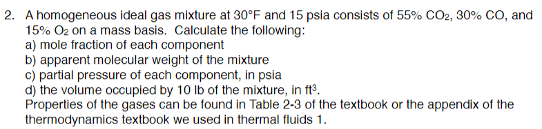 Solved 2, A homogeneous ideal gas mixture at 30°F and 15 | Chegg.com