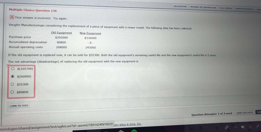 Solved CALCULATOR MESSAGE MY INSTRUCTOR FULL SCREEN Multiple | Chegg.com