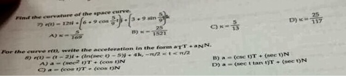 Solved 7 Find The Curvature Of The Space Curve
