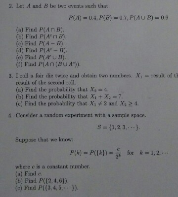 Solved 2. Let A and B be two events such that: P(A) 0.4, | Chegg.com