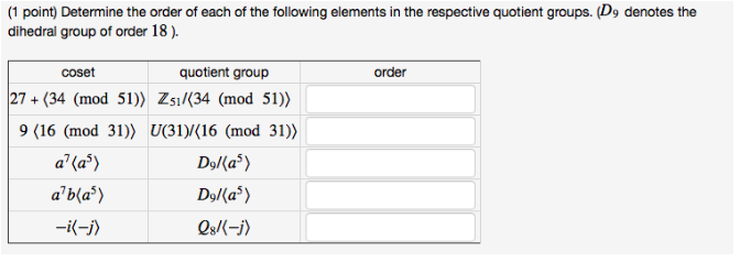 Solved (1 point) Determine the order of each of the | Chegg.com