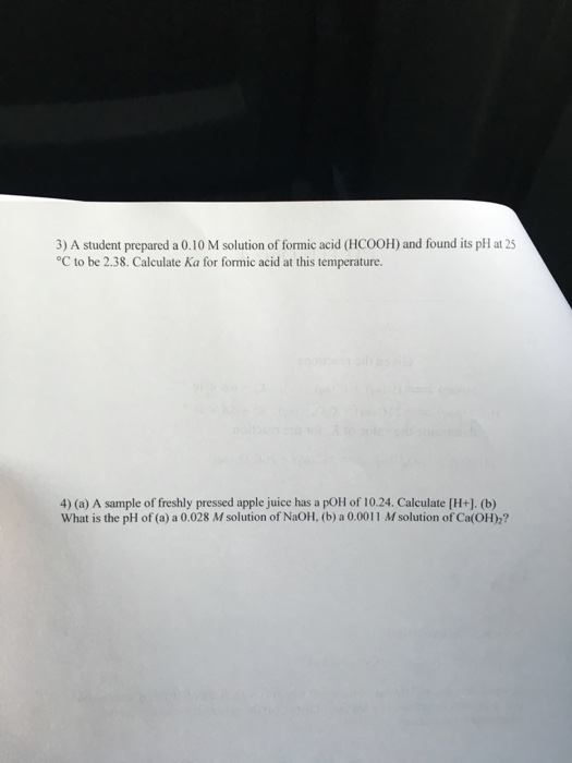 Solved A student prepared a 0.10 M solution of formic acid | Chegg.com