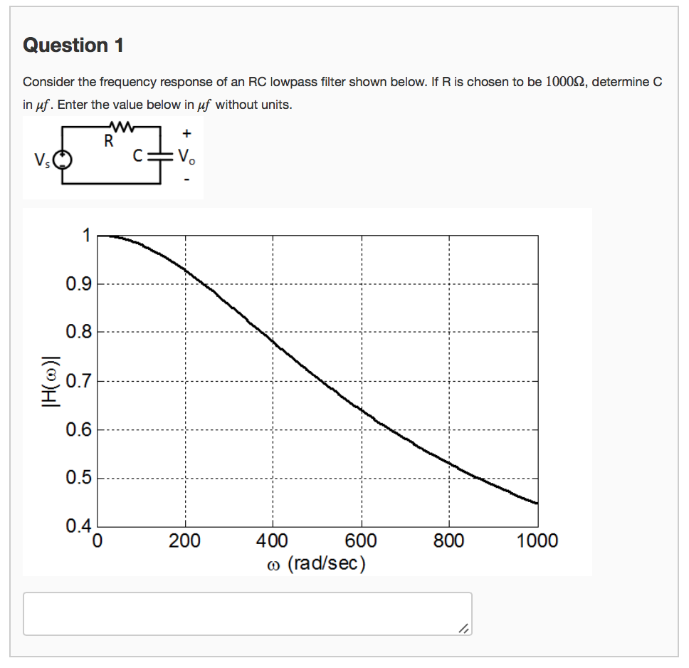 Solved Question 1 Consider the frequency response of an RC | Chegg.com