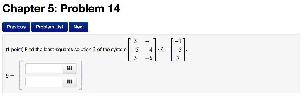 Solved Find the least-squares solution x of the system [3 -5 | Chegg.com