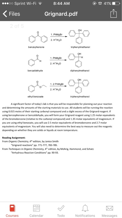 Solved oo Sprint Wi-Fi 8:44 AM Files Grignard.pdf Pre-Lab | Chegg.com