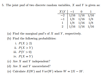 Solved The joint pmf of two discrete random variables. X and | Chegg.com