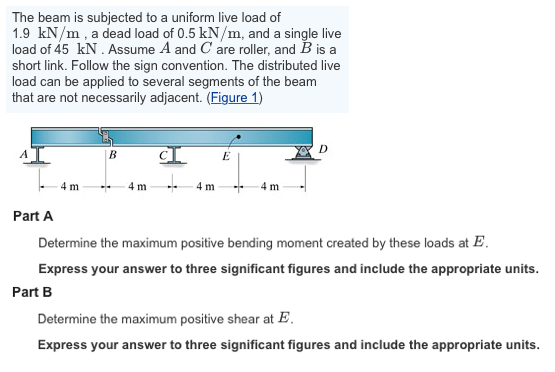 Solved The beam is subjected to a uniform live load of 1.9 | Chegg.com