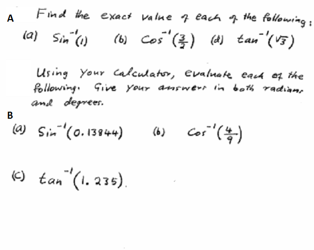 Solved Find the exact value of each of the following: | Chegg.com