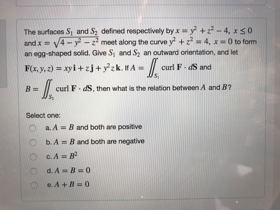 Solved The surfaces Si and S2 defined respectively by xy | Chegg.com