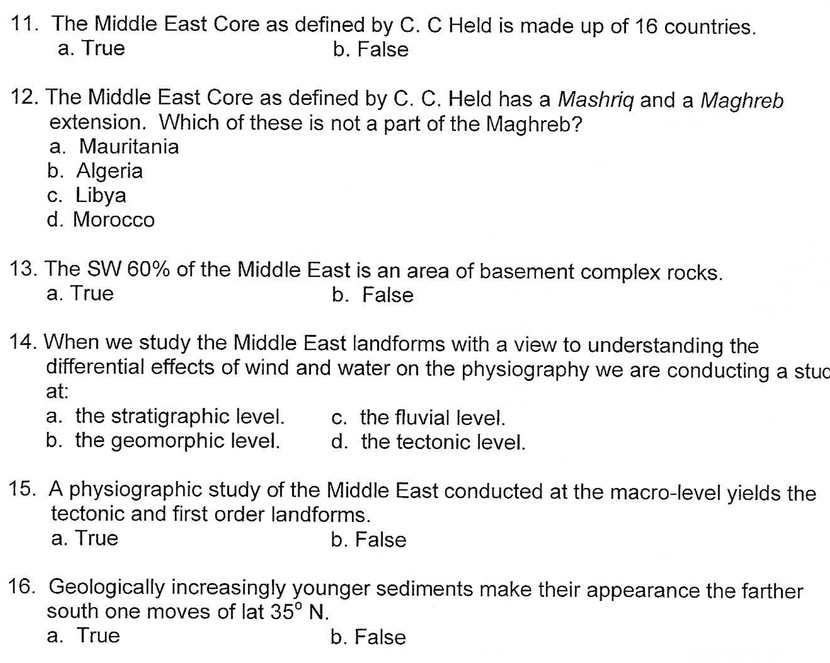 Solved 11. The Middle East Core as defined by C. C Held is | Chegg.com