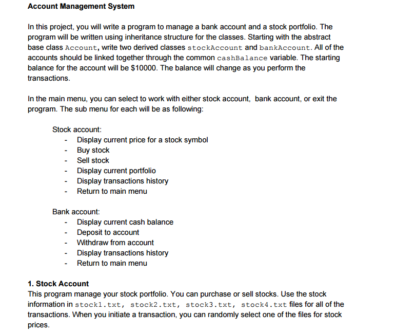 Solved Account Management System In this project, you will | Chegg.com