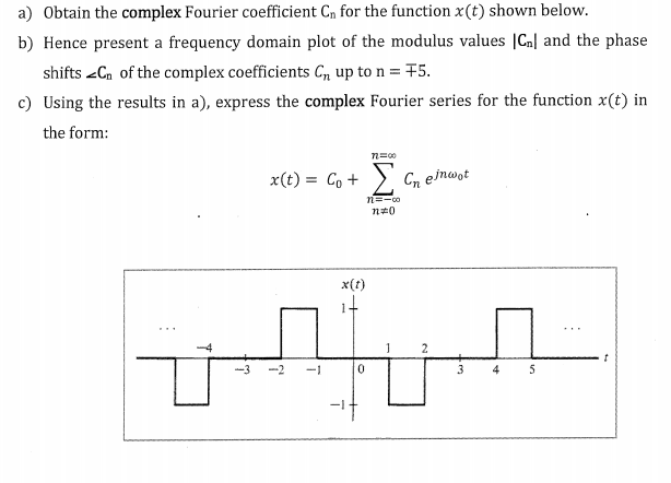 Solved a) Obtain the complex Fourier coefficient Cn for the | Chegg.com