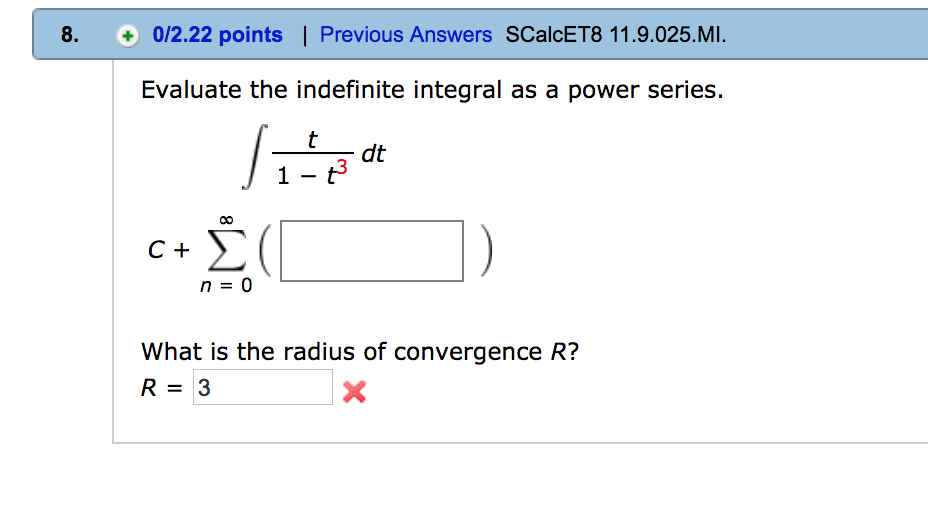 Solved 8. + 0/2.22 points| Previous Answers SCalcET8 11.9 | Chegg.com