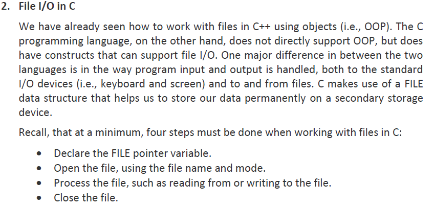 Solved 2. File I/O in C We have already seen how to work | Chegg.com