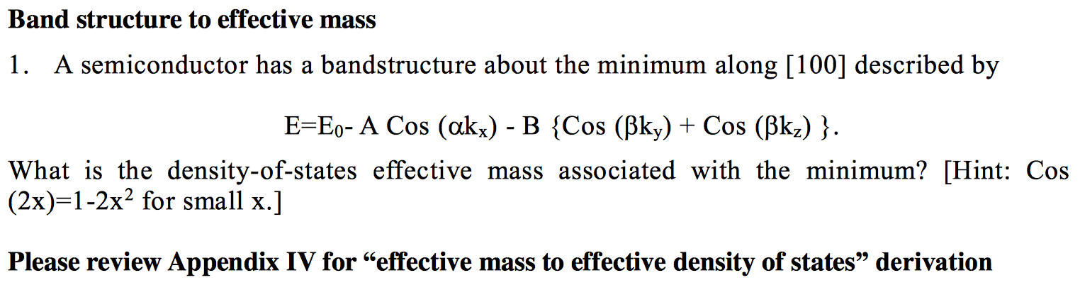 Solved Band structure to effective mass A semiconductor has | Chegg.com