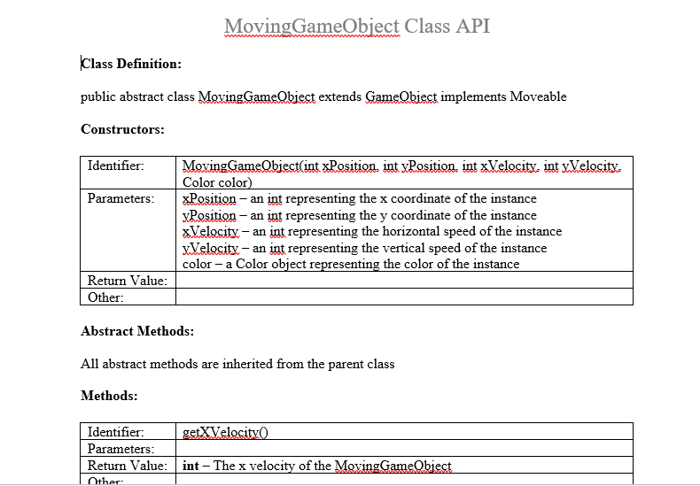 Moving GameObject Class API Class Definition: public | Chegg.com
