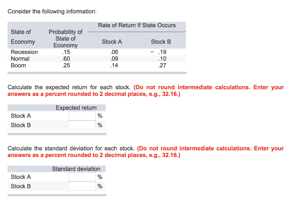Solved Consider the following information: Rate of Return If | Chegg.com