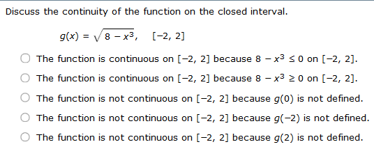 Solved Discuss the continuity of the function on the closed | Chegg.com