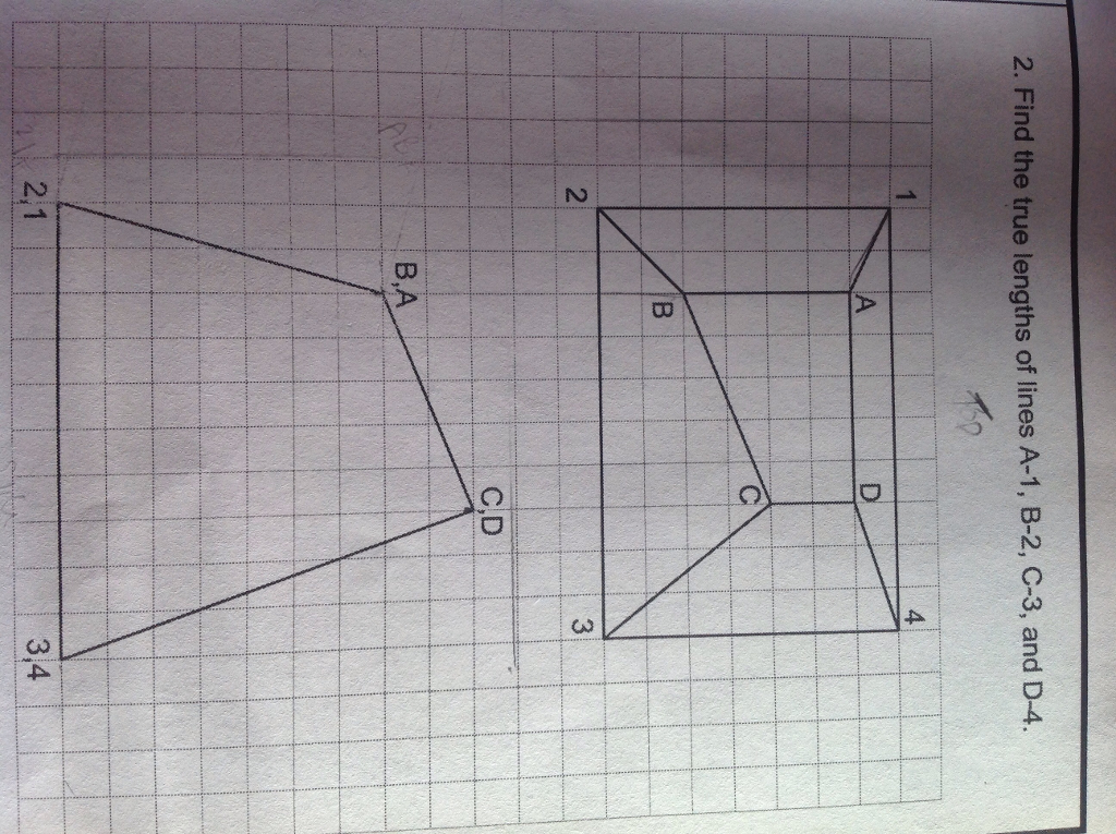 Solved Find the true lengths of lines A-1, B-2, C-3 and D-4 | Chegg.com