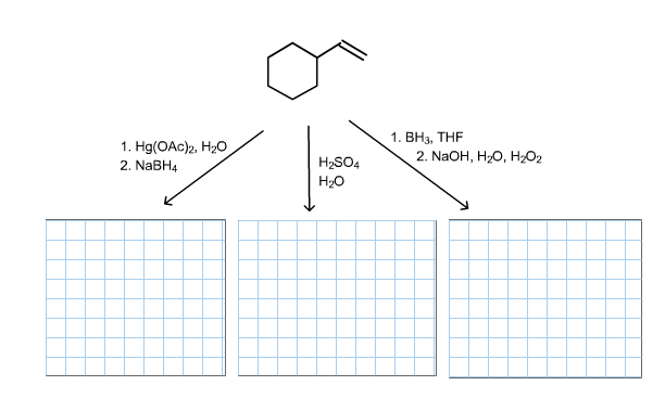 Solved 1. Hg (OAc)2, H20 2. NaBH4 H2SO4 H2O 1. BH3, THF 2. | Chegg.com