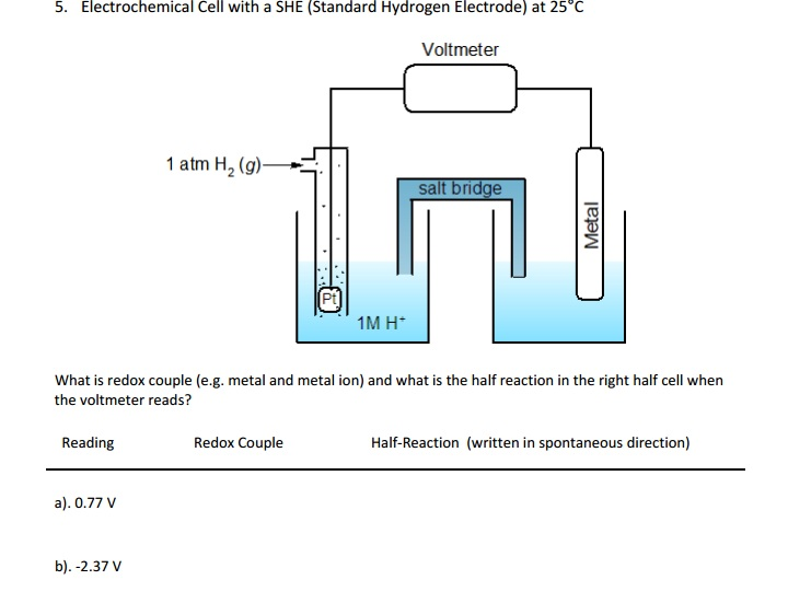 Electrochemical Cell with a SHE (Standard Hydrogen | Chegg.com