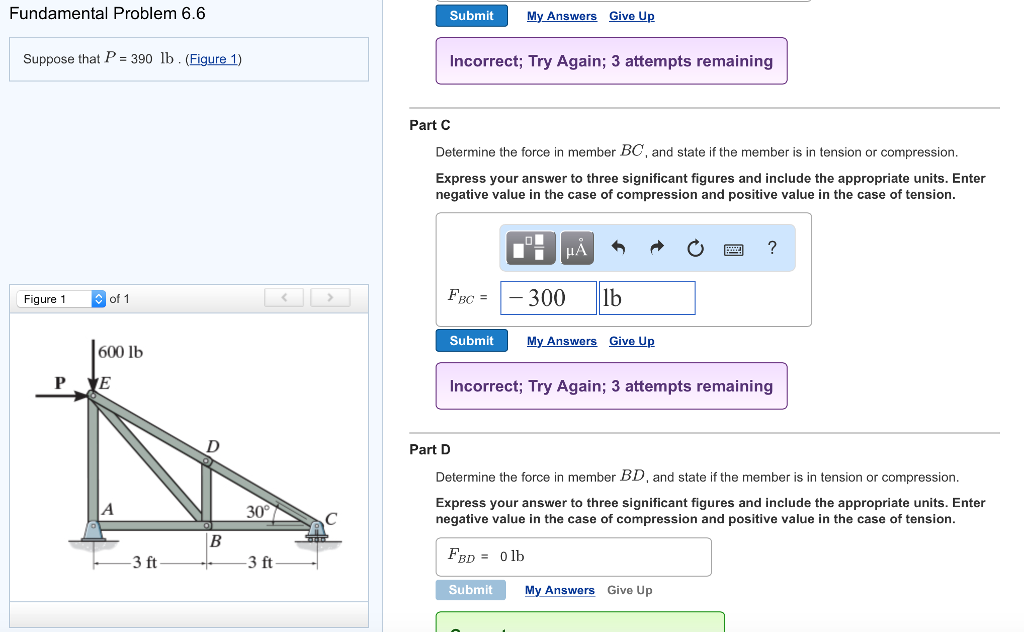 Fundamental Problem 6.6 Part A Determine the force in | Chegg.com
