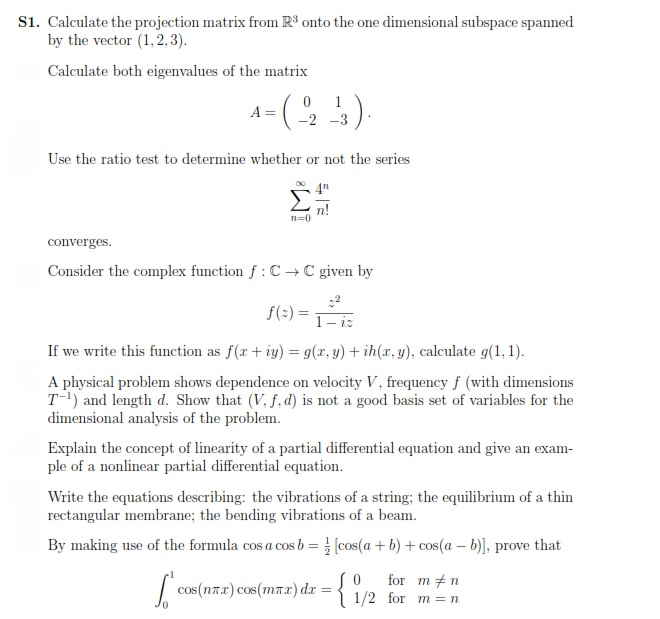 Solved Calculate the projection matrix from onto the one | Chegg.com